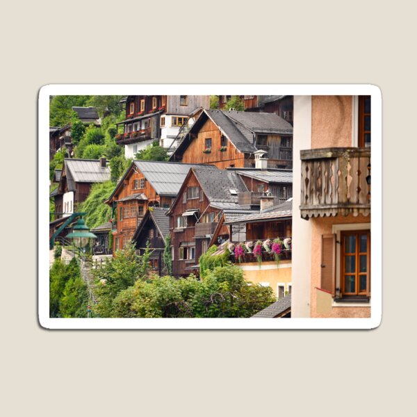 "Old wooden houses in Hallstatt village Austria" Magnet for Sale by ...
