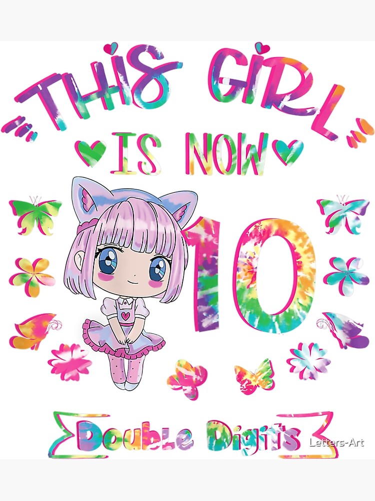 Póster «Anime Cat Girl 10 años 10 ° cumpleaños Color arco iris» de ...