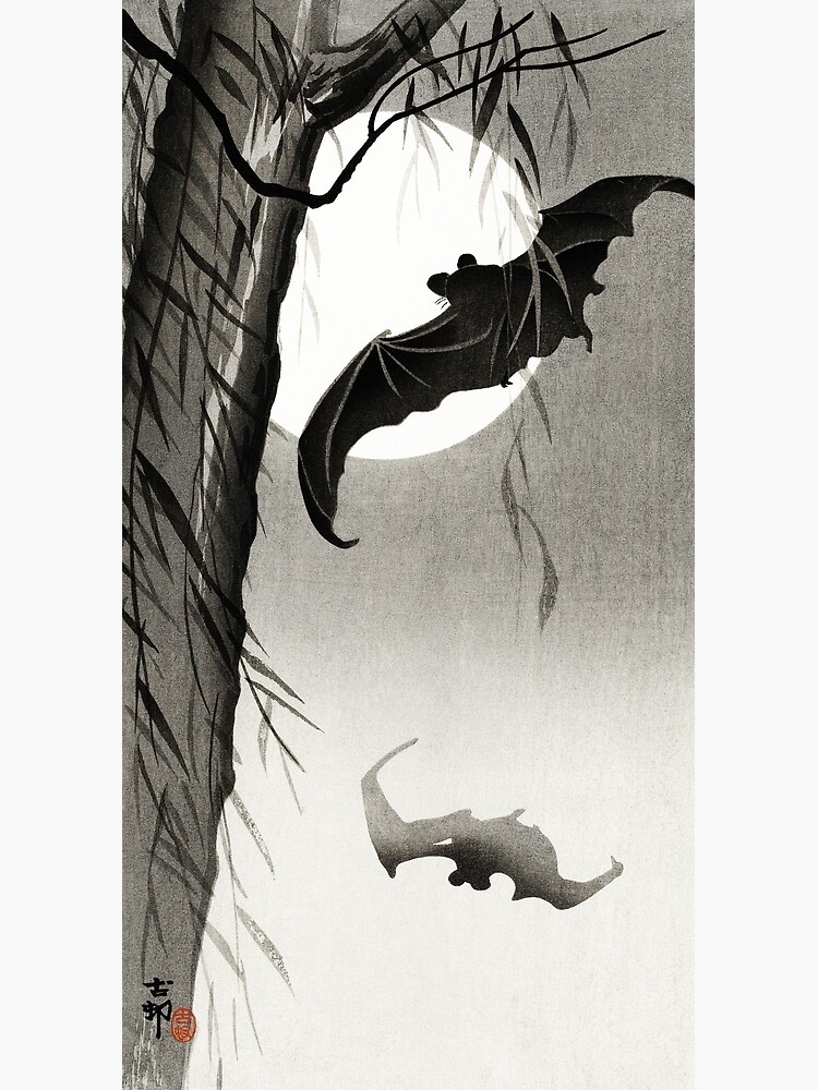 "Japanese Art Bats under the full moon (1900-1936) by Ohara Koson ...
