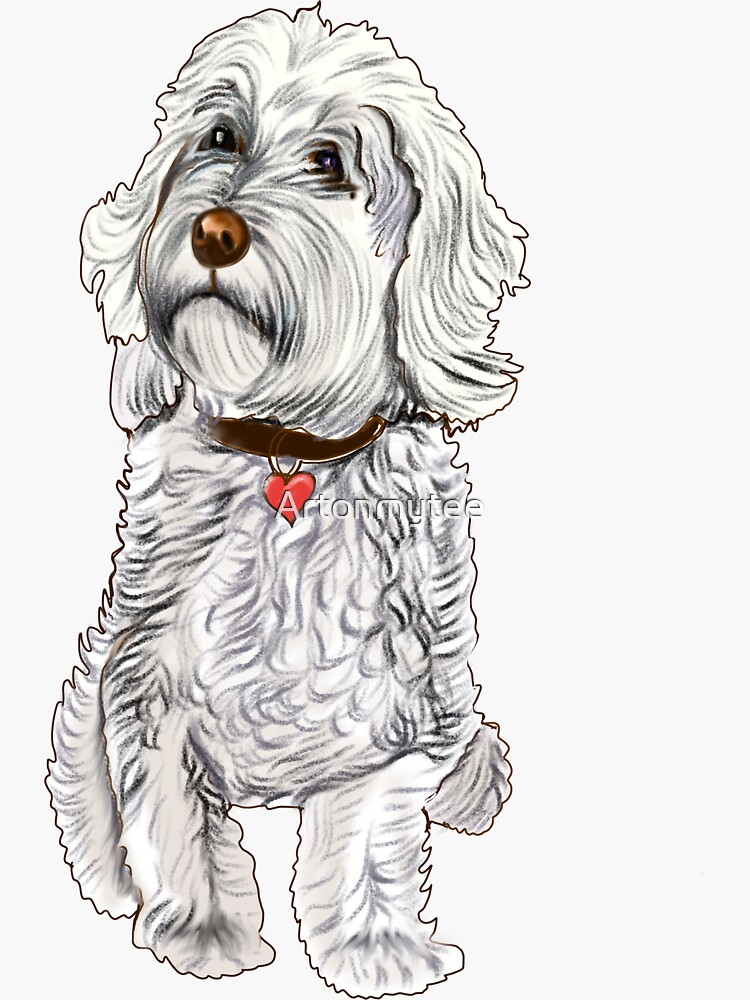 "Cavapoo Cavoodle Cavapoochon white monochrome - cute cavalier King ...