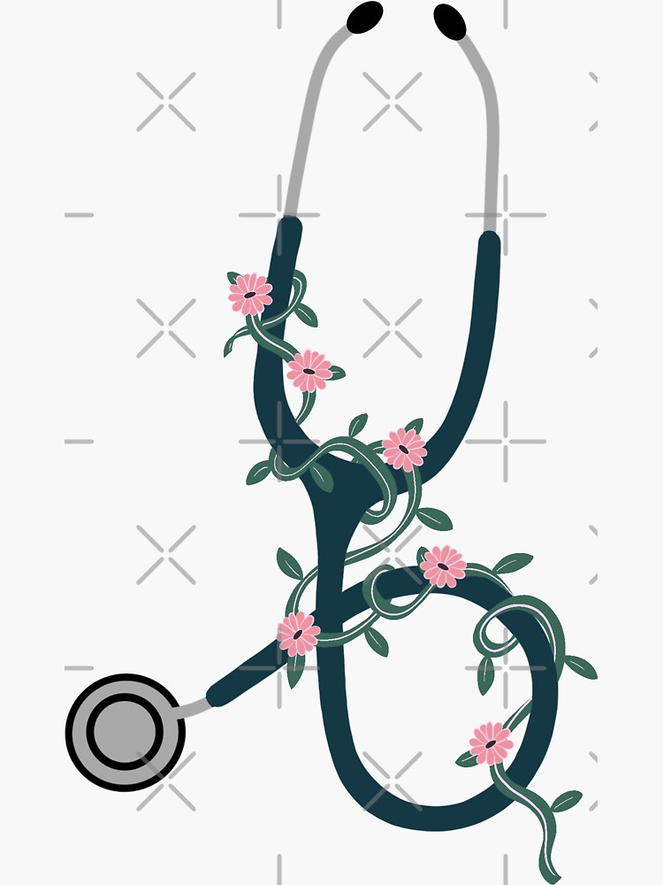 "Pink & Green Floral Stethoscope " Sticker for Sale by kayladaigle ...