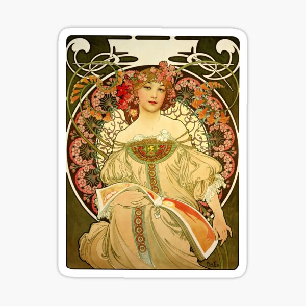 "Floral Mucha Lady | Vintage Illustrations " Sticker for Sale by ...