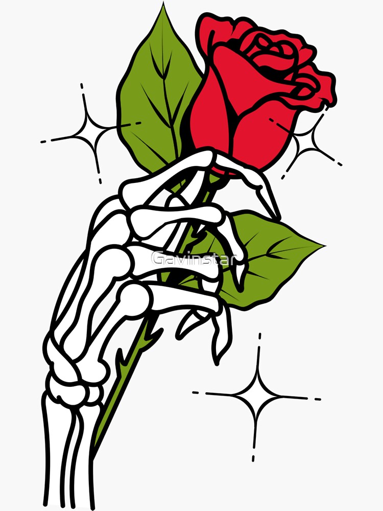 "Skeleton Holding a Red Rose" Sticker for Sale by Gavinstar | Redbubble