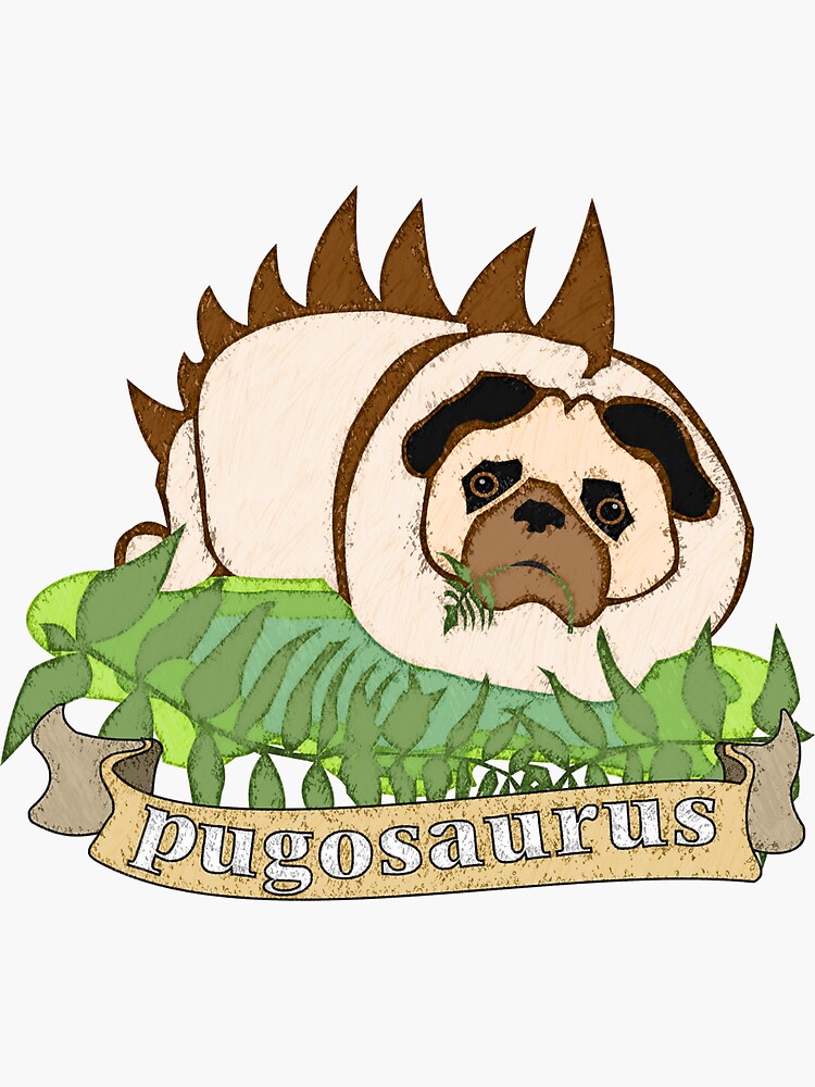 "Pug Dinosaur" Sticker by evisionarts | Redbubble