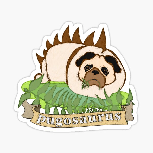 "Pug Dinosaur" Sticker by evisionarts | Redbubble