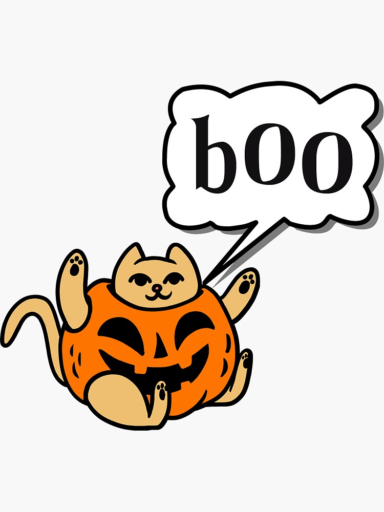 "Cute Cat Saying Boo Wearing a Pumpkin, Halloween" Sticker for Sale by ...