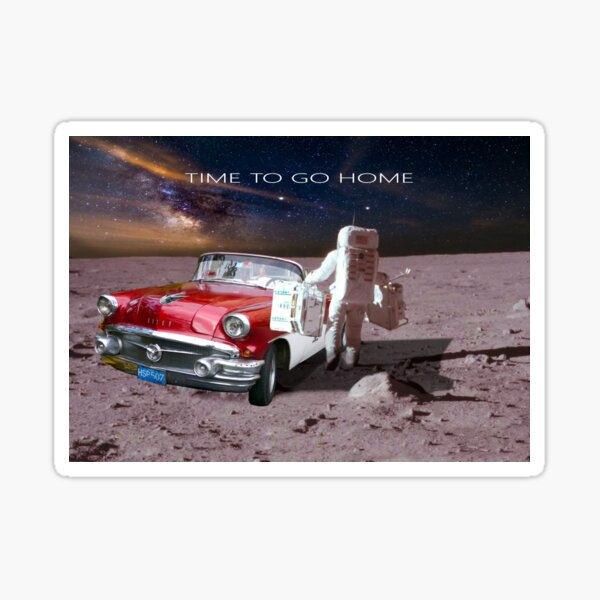 "Big Red American Car on the Moon with Astronaut Spaceman" Sticker for ...