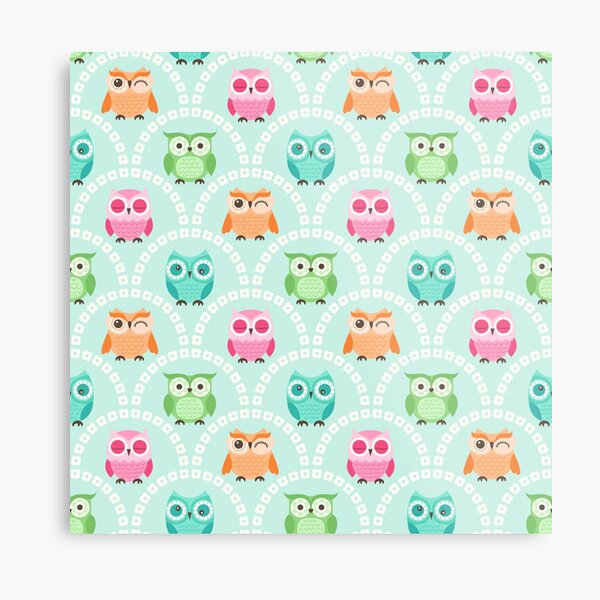 Lámina metálica «Fondo de personaje de dibujos animados de búhos lindos ...