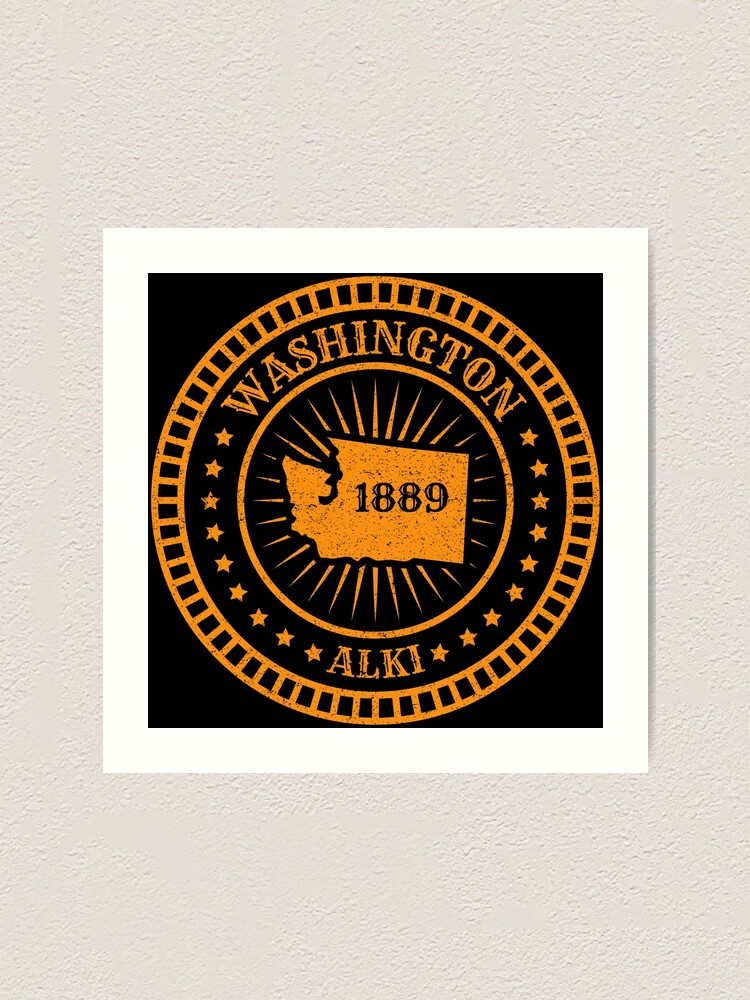 "Washington - Map Badge Motto Flag Slogan Alki By and By - American ...