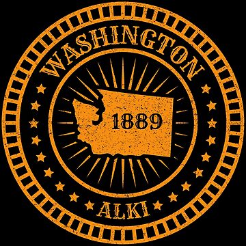"Washington - Map Badge Motto Flag Slogan Alki By and By - American ...