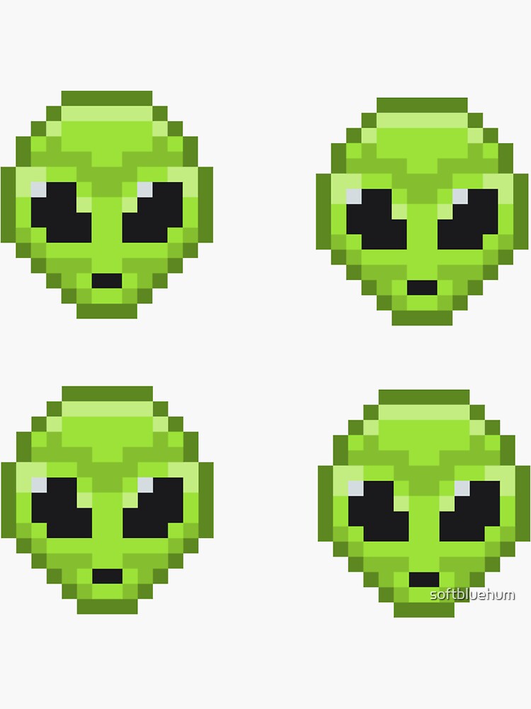 "Green Alien Head - Pixel Art 4 Pack" Sticker for Sale by softbluehum ...