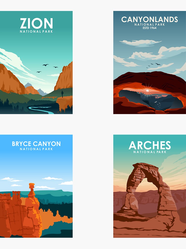 "Utah National Parks Travel Poster Sticker Collection" Sticker for Sale ...