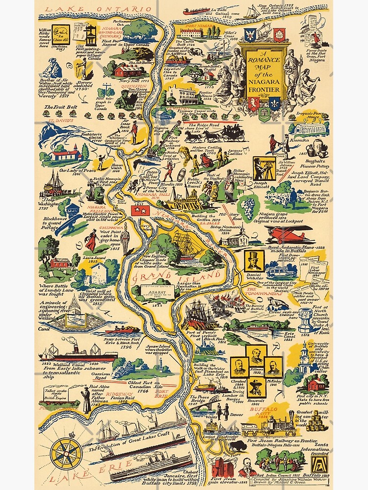 "1931 Vintage Pictorial Map of the Niagara Frontier" Art Print for Sale ...