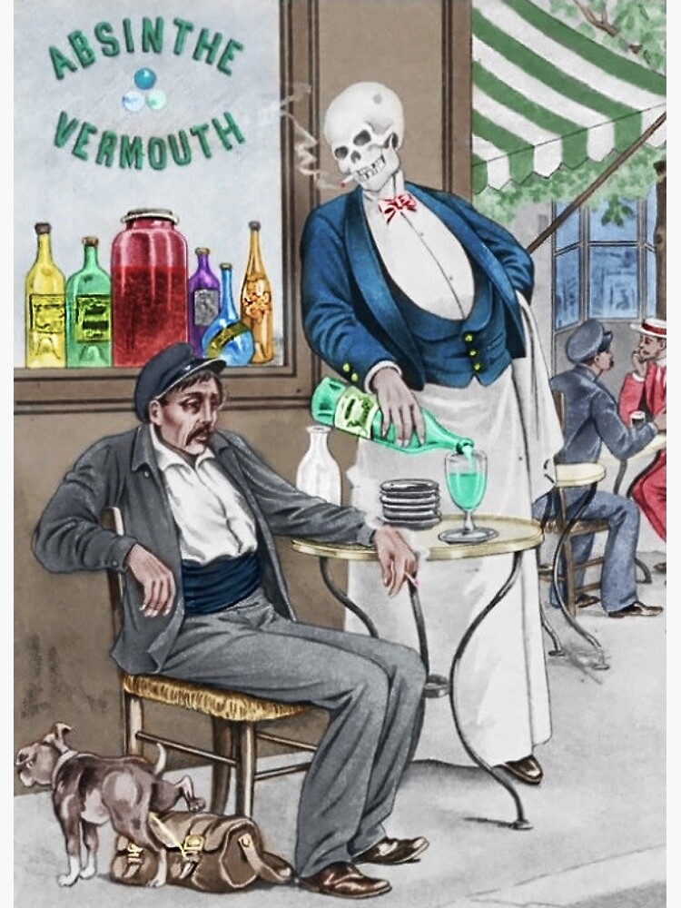 "1900 Absinthe Vermouth Aperitif Paris Cafe Black Death Skeleton Waiter ...