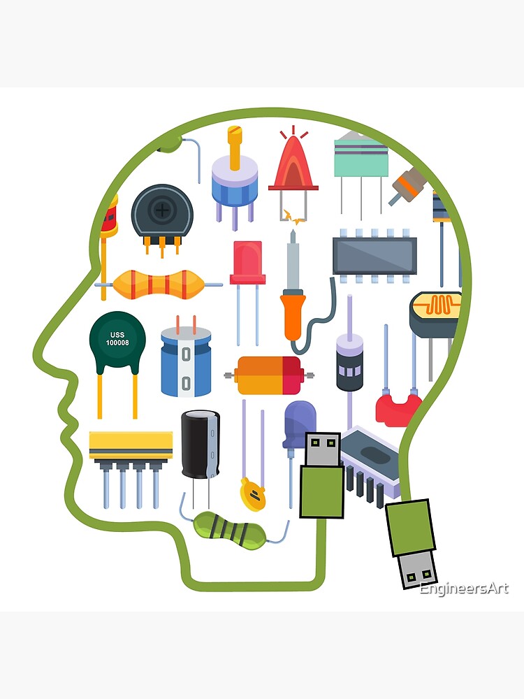 "Electronic man- Electrical Electronic Components in Human Head" Poster ...