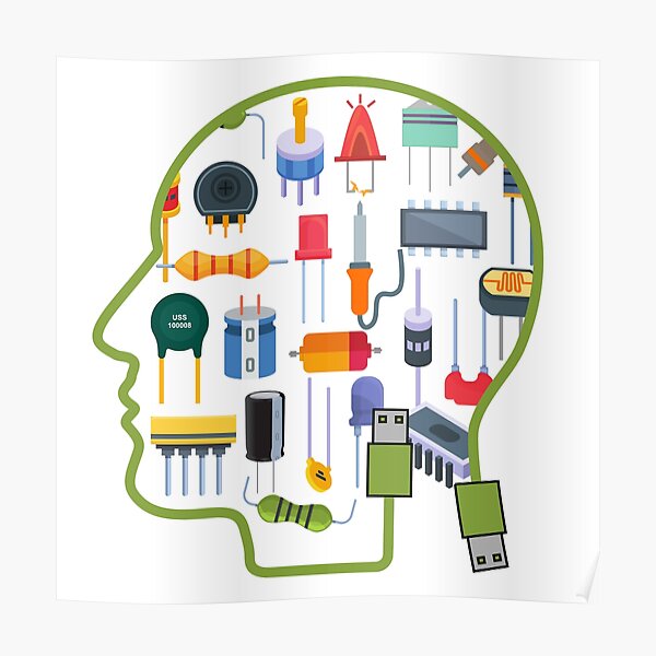 "Electronic man- Electrical Electronic Components in Human Head" Poster ...