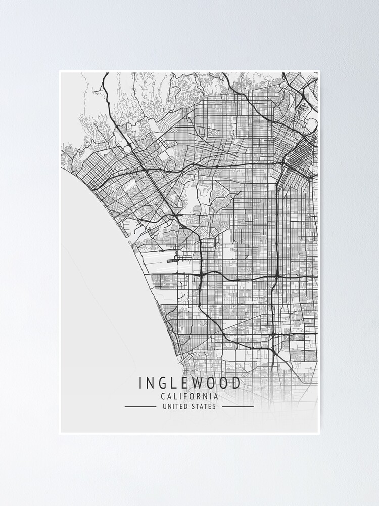 "Inglewood - California - US Gray City Map" Poster for Sale by ...