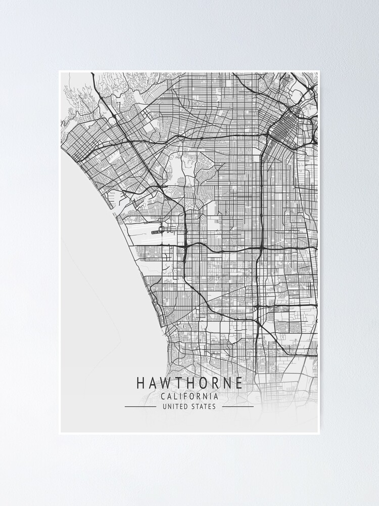 "Hawthorne - California - US Gray City Map" Poster for Sale by ...