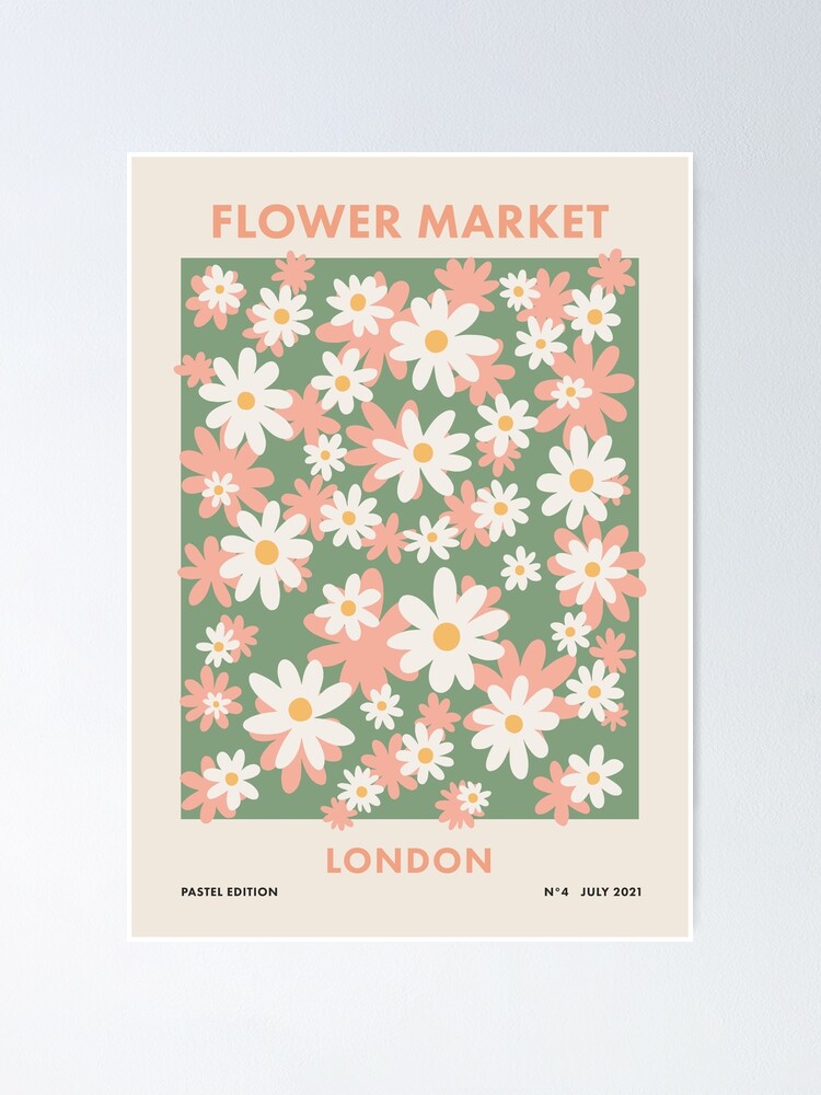 "London Flower Market, Daisies Pastel Retro Travel Poster" Poster for ...