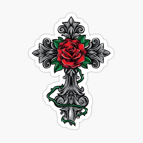 "Cross Rose Hearts" Sticker for Sale by PlusPlayStore | Redbubble