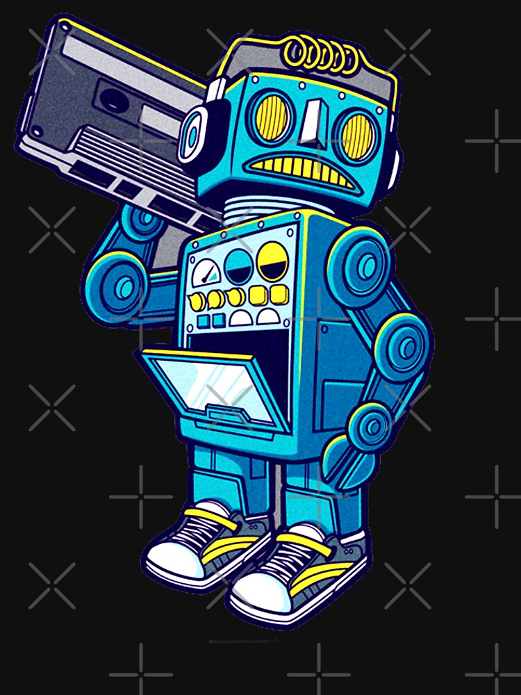 "blue and gray robot holding boombox illustration, Sticker Robot Decal ...