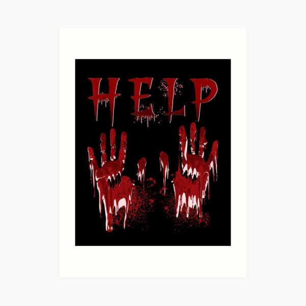 "Funny Help Bloody Handprint Halloween Costume Matching " Art Print for ...