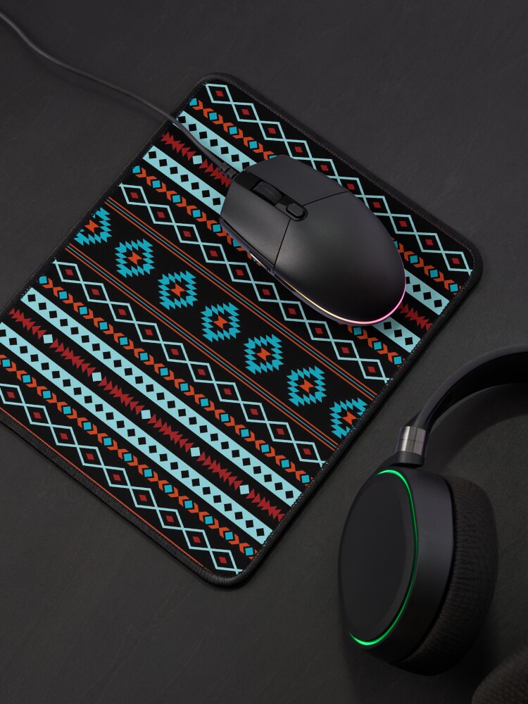 "Aztec Blues Reds Black Mixed Motifs Pattern" Mouse Pad for Sale by ...