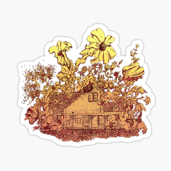 "Overgrown Cabin Red" Sticker for Sale by BreathingArts | Redbubble