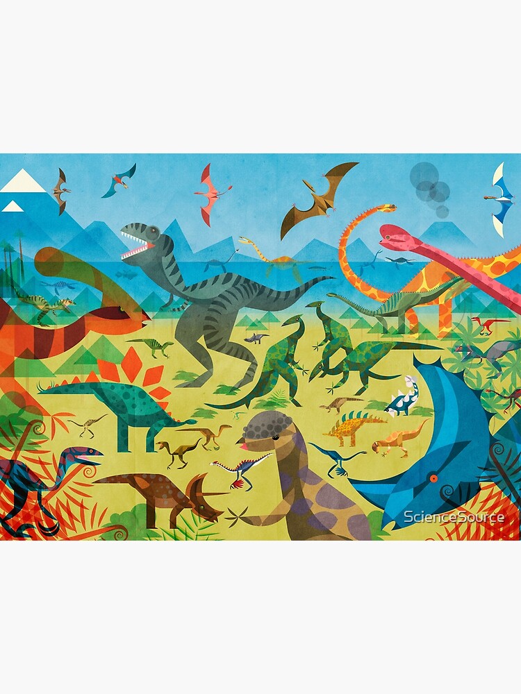 "Lots of different dinosaurs in colorful scene" Poster for Sale by ...