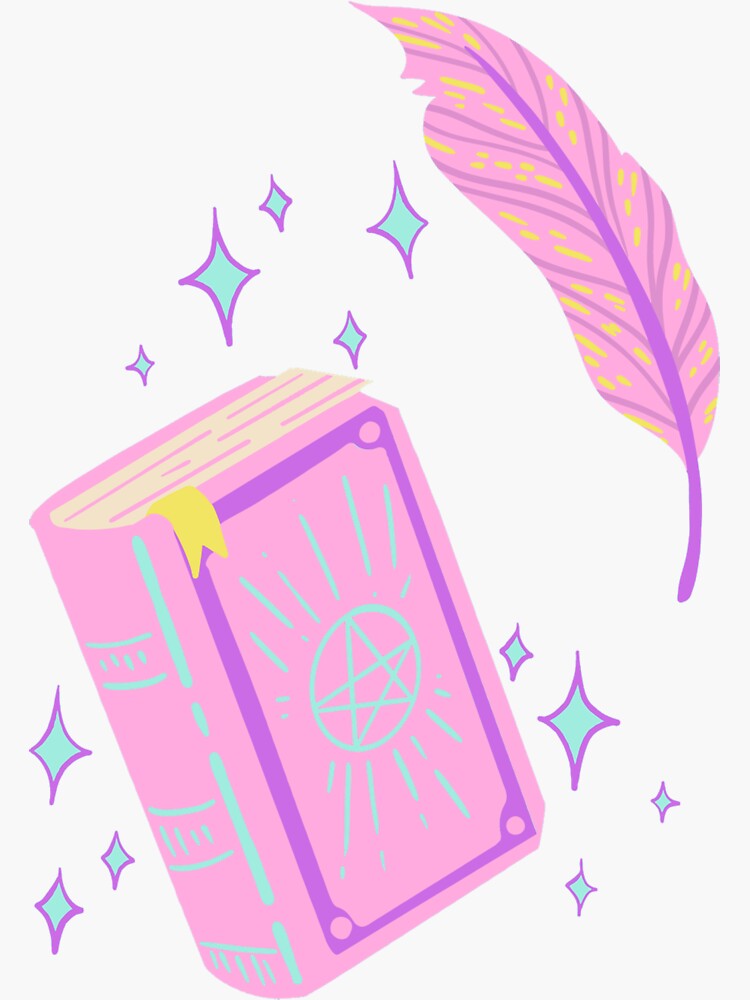 "Pastel Spell Book & Quill" Sticker for Sale by thefinishedswan | Redbubble
