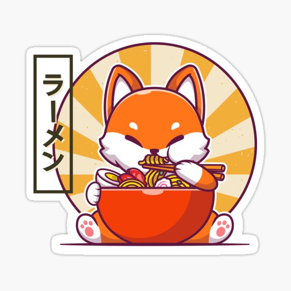 "Fox Eating Ramen - Cute Kawaii Fox Eating Ramen - Eating Noodles ...