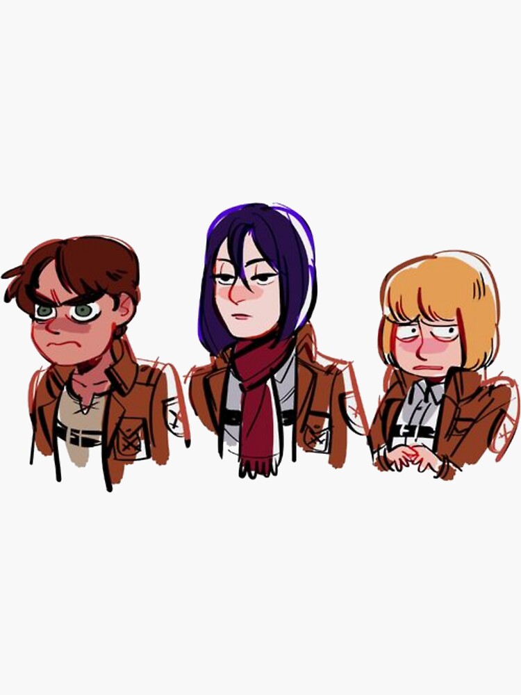 Pegatina «¡Eren enojado, Mikasa indiferente y Armin TERRIFICADO!» de ...