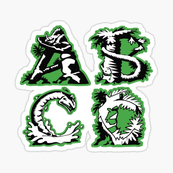 "Stone Age Theme Letters A, B, C, and D with Green Accents" Sticker for ...