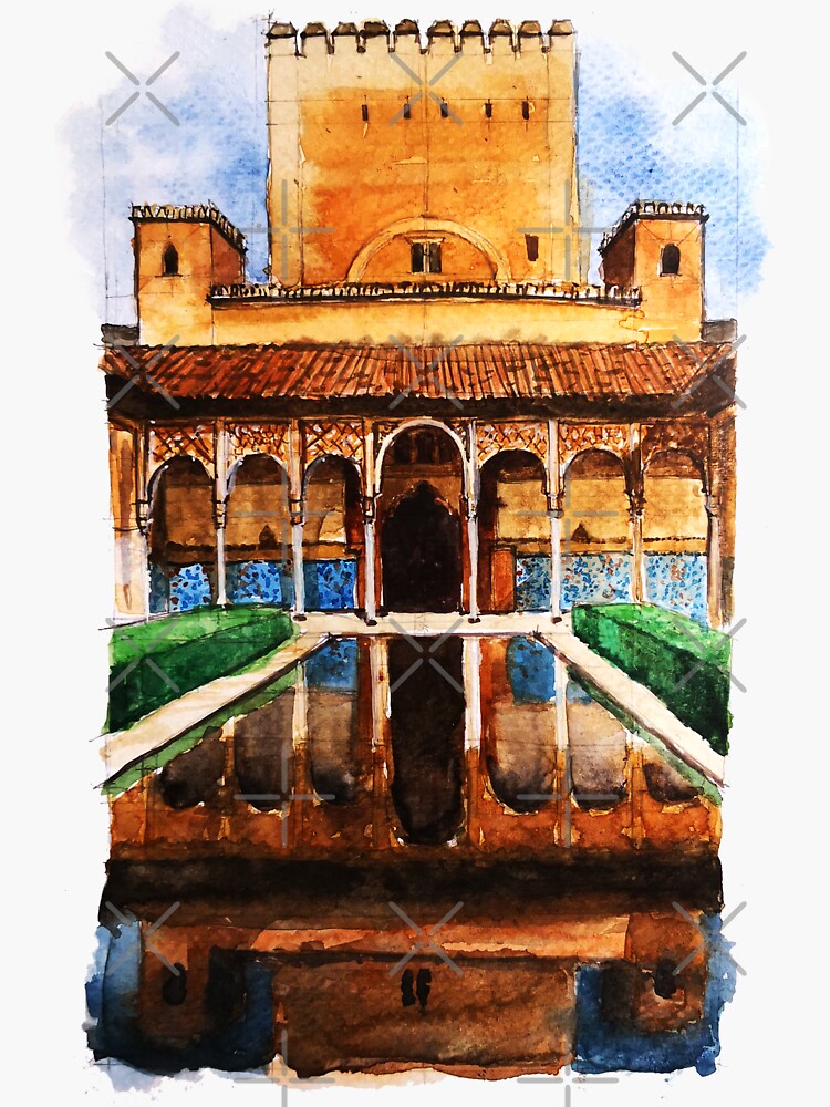 "Alhambra Watercolor Painting Spanish Architecture Artwork" Sticker by ...