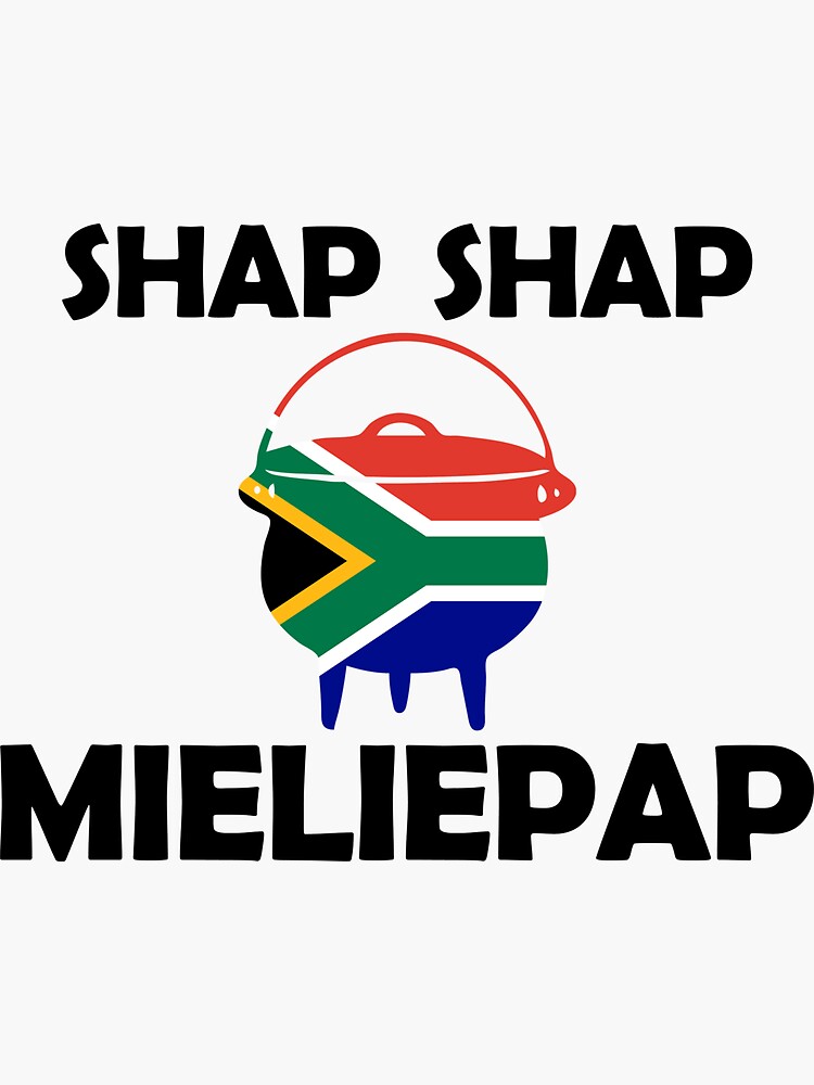 Pegatina «Shap Shap Mieliepap negro con bandera SA» de rulingspear | Redbubble