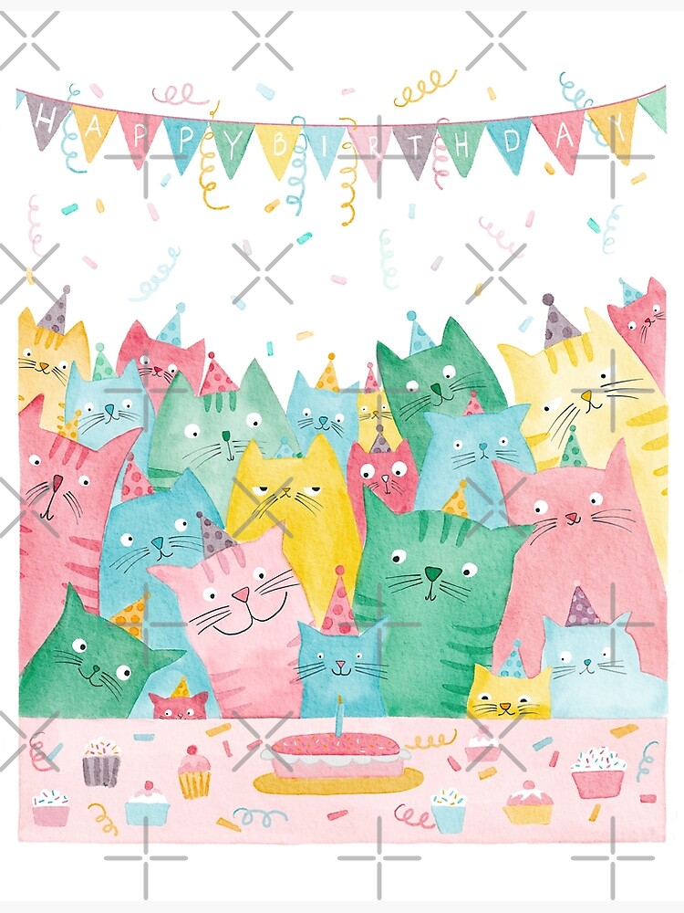"Cute funny cats birthday party" Greeting Card for Sale by Anya ...