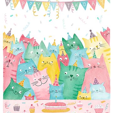 "Cute funny cats birthday party" Greeting Card for Sale by Anya ...