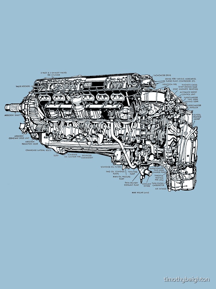 "Supermarine Spitfire (Merlin) V12 Engine." T-shirt for Sale by ...