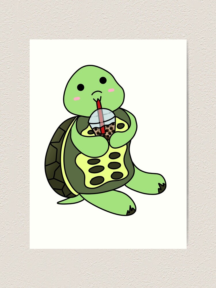 "Turtle Sipping Boba, Turtle Drink Boba" Art Print for Sale by Yaseee ...