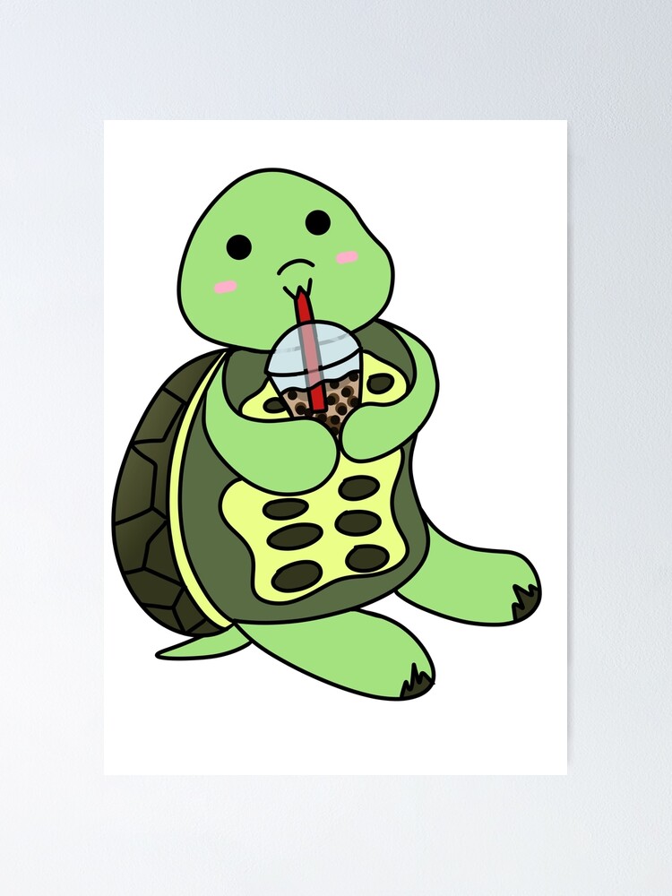 "Turtle Sipping Boba, Turtle Drink Boba" Poster for Sale by Yaseee ...