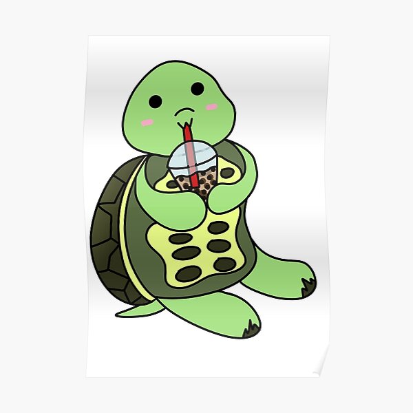 "Turtle Sipping Boba, Turtle Drink Boba" Poster for Sale by Yaseee ...