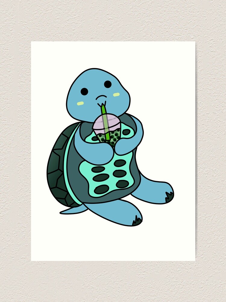 "Turtle Sipping Boba, Turtle Drink Boba, Turtle Drinking Boba" Art ...