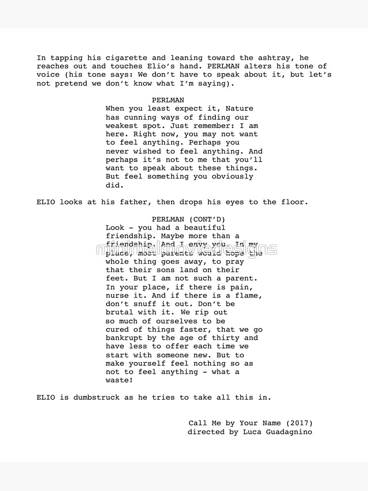 Call Me By Your Name Script Excerpt Premium Matte Vertical Poster sold ...
