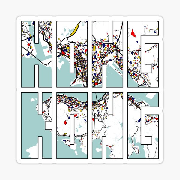 "Hong Kong City Map of China - Mondrian" Sticker by deMAP | Redbubble