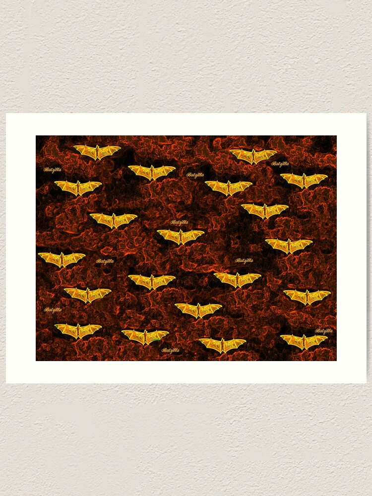 "Batzilla - Red Flight Glowing Bats on Fiery Clouds " Art Print by ...