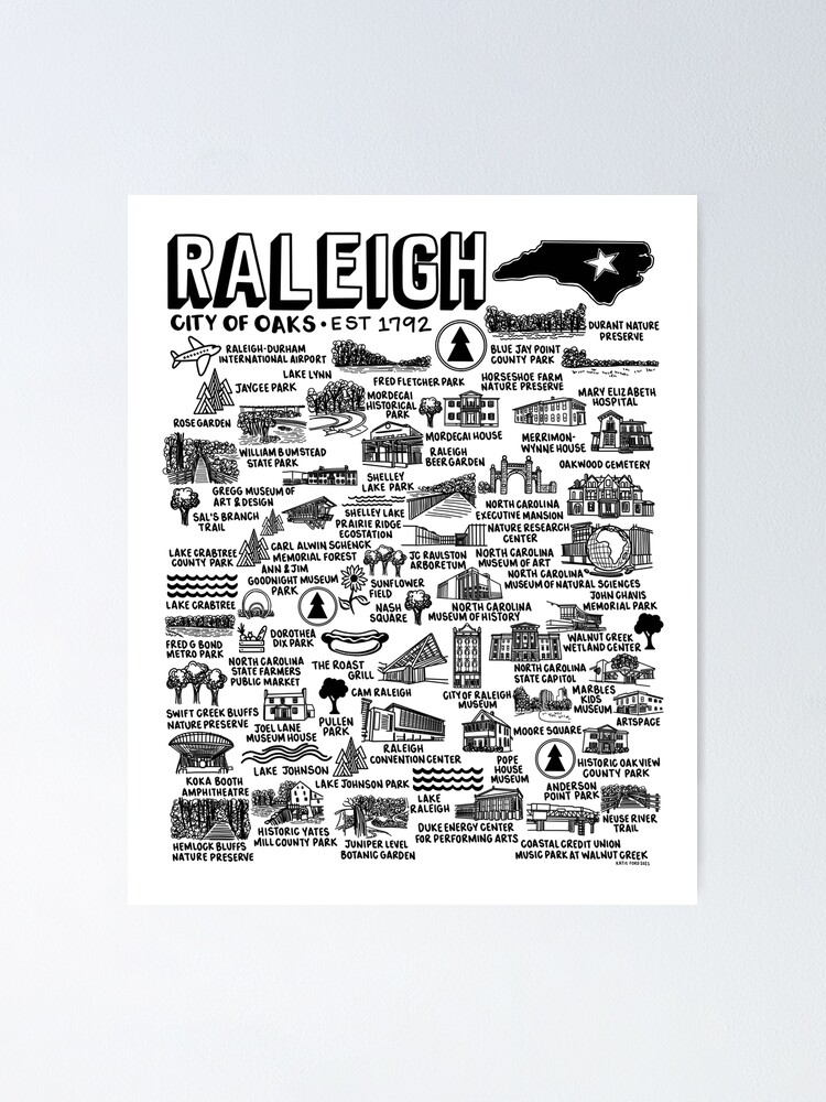 "Raleigh NC Map " Poster by fiberandgloss | Redbubble