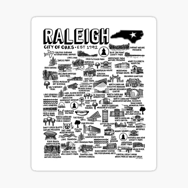 "Raleigh NC Map " Sticker for Sale by fiberandgloss | Redbubble