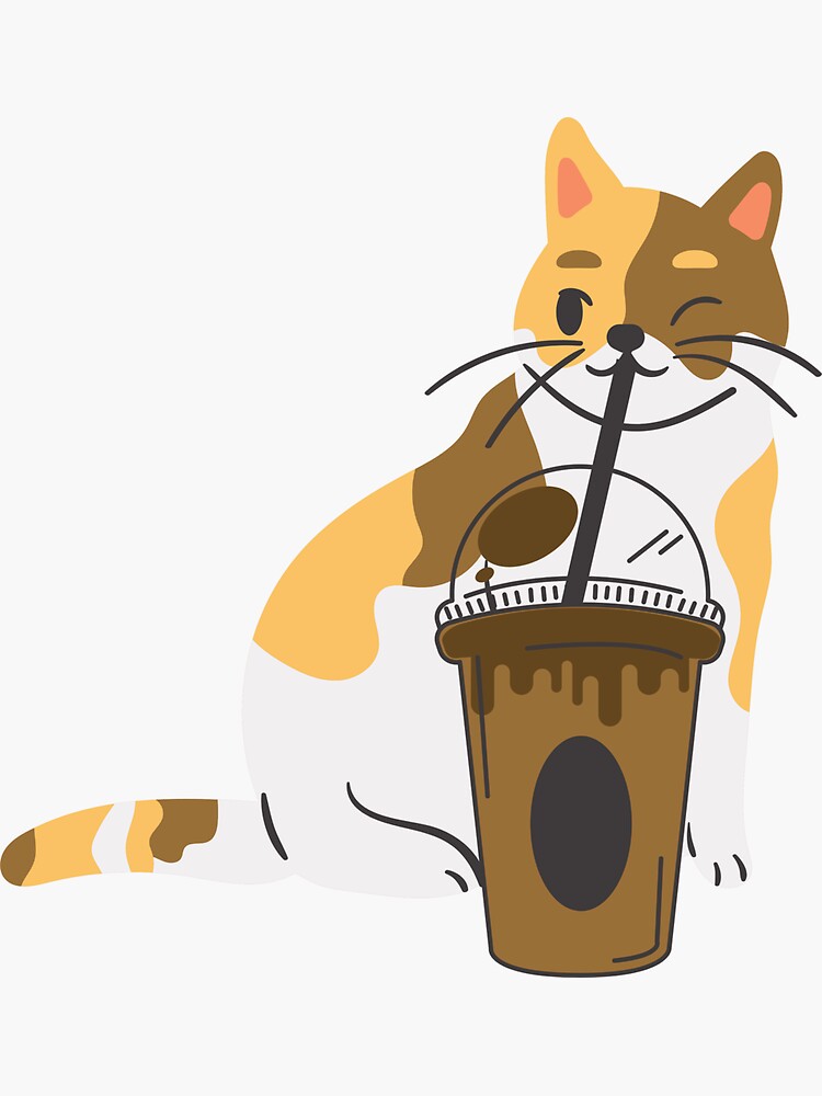 "Aesthetic cat drinking boba" Sticker for Sale by arndesign | Redbubble