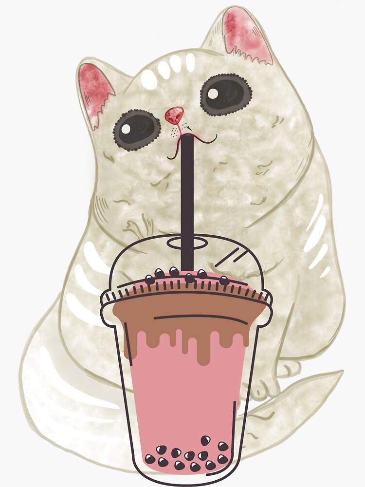 "Aesthetic cat drinking boba" Sticker for Sale by arndesign | Redbubble