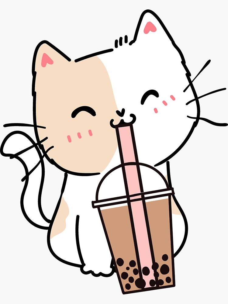 "Aesthetic cat drinking boba" Sticker for Sale by arndesign | Redbubble